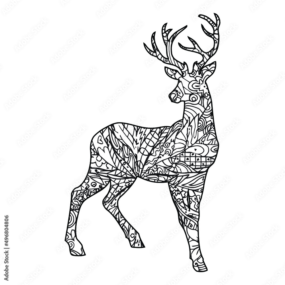 Mandala Deer Coloring Page For Kids Stock Vector | Adobe Stock