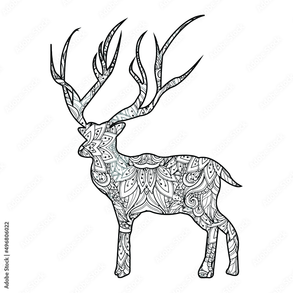 Mandala Deer Coloring Page For Kids Stock Vector | Adobe Stock