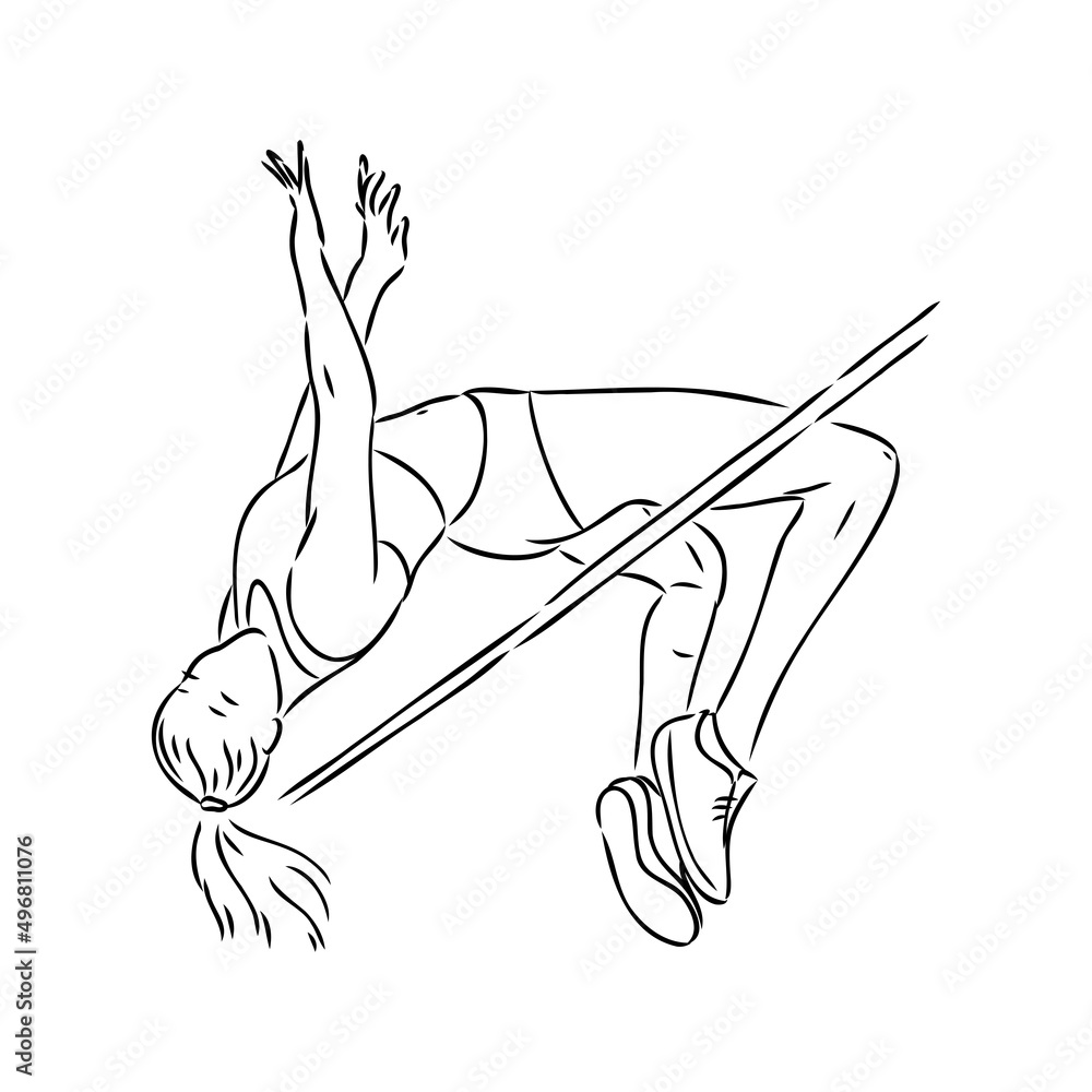 Continuous line drawing of athlete pole vault. One line jumping sport ...