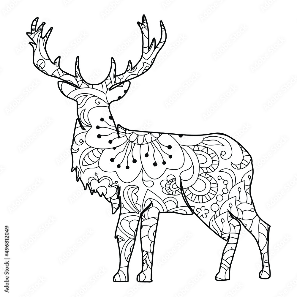 Mandala Deer Coloring Page For Kids Stock Vector | Adobe Stock