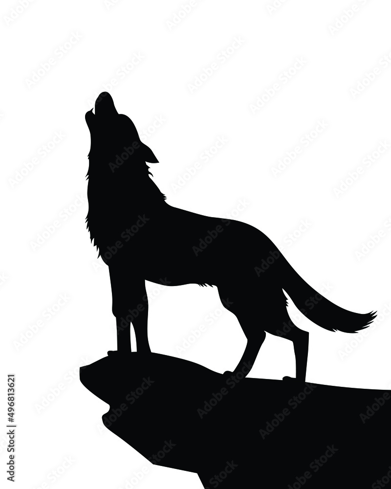 Vector of wolf standing on the edge of a hill. Howling wolf silhouette ...