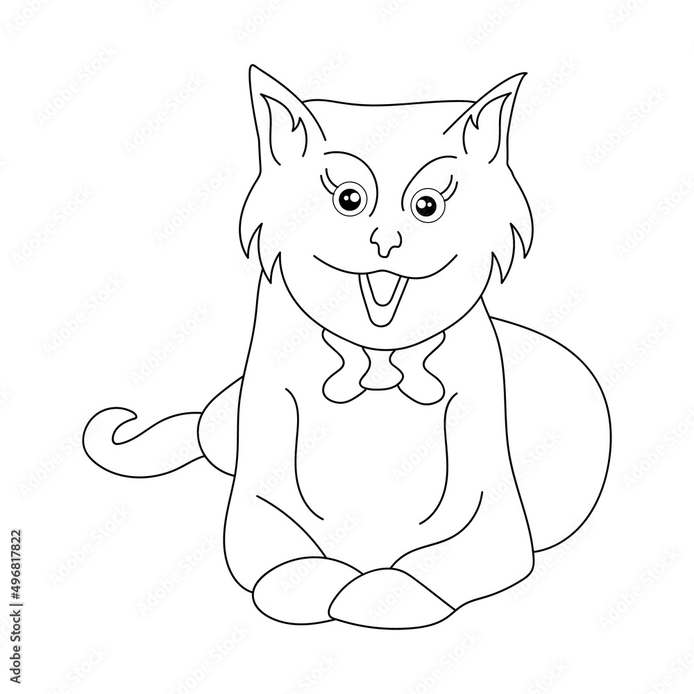 Cute Kitten Cartoon Character Coloring Book Page Christmas Cat