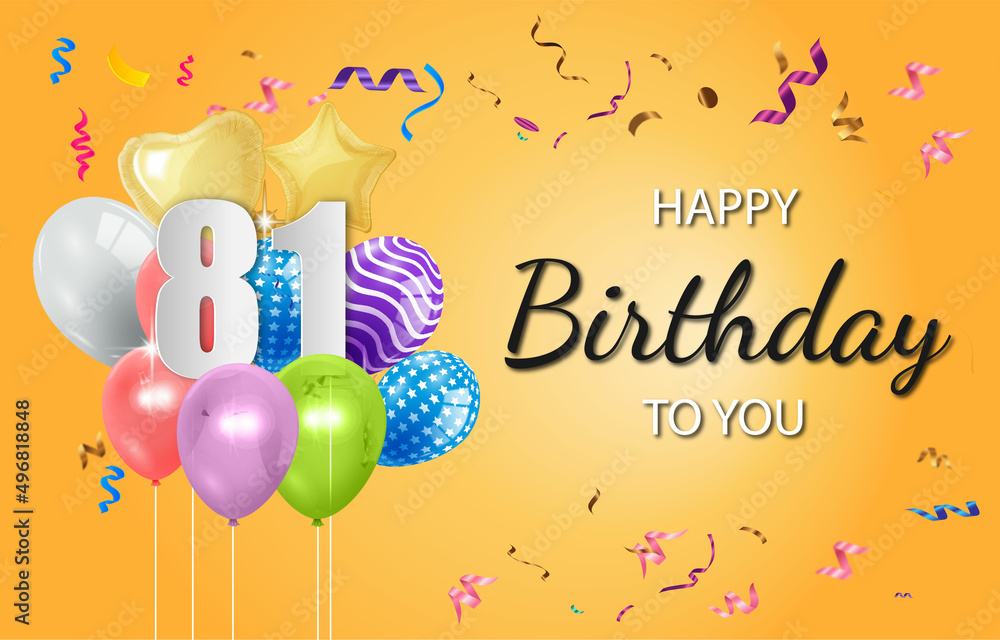 Happy 81th Birthday Balloons Greeting Card Background Vector Happy