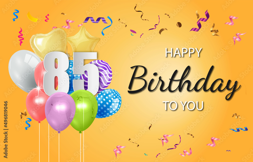 Happy 85th birthday balloons greeting card background vector. Happy ...