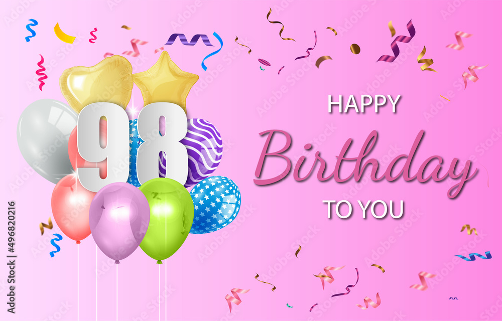 Happy 98th birthday balloons greeting card background vector. Happy ...