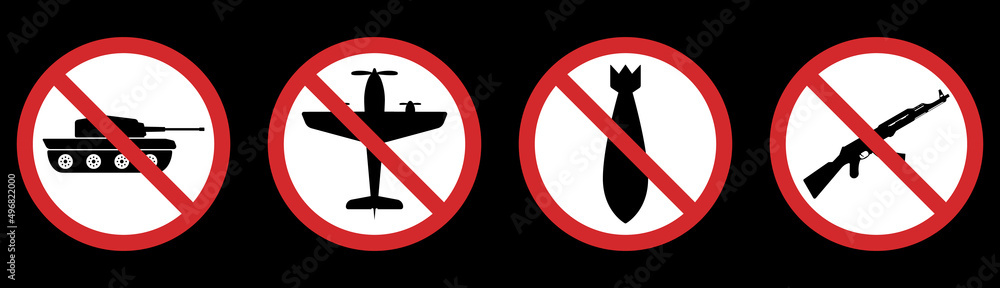 Red Stop Sign Military Weapon Glyph Pictogram Collection. No War Symbol ...