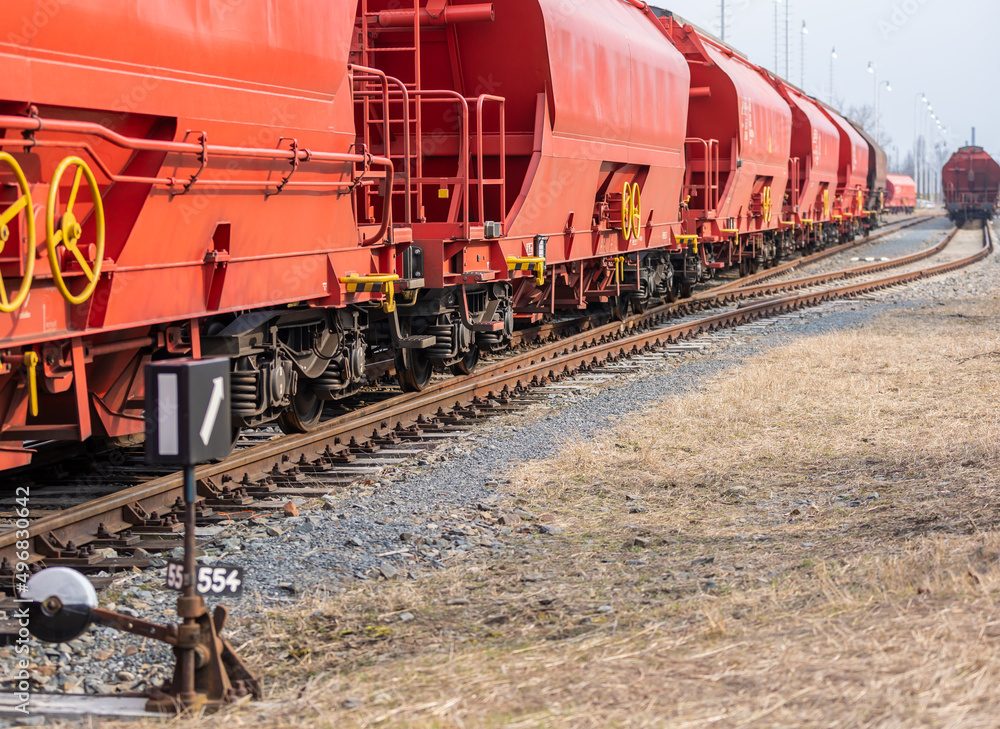 Train wagons carrying freight containers for shipping companies ...