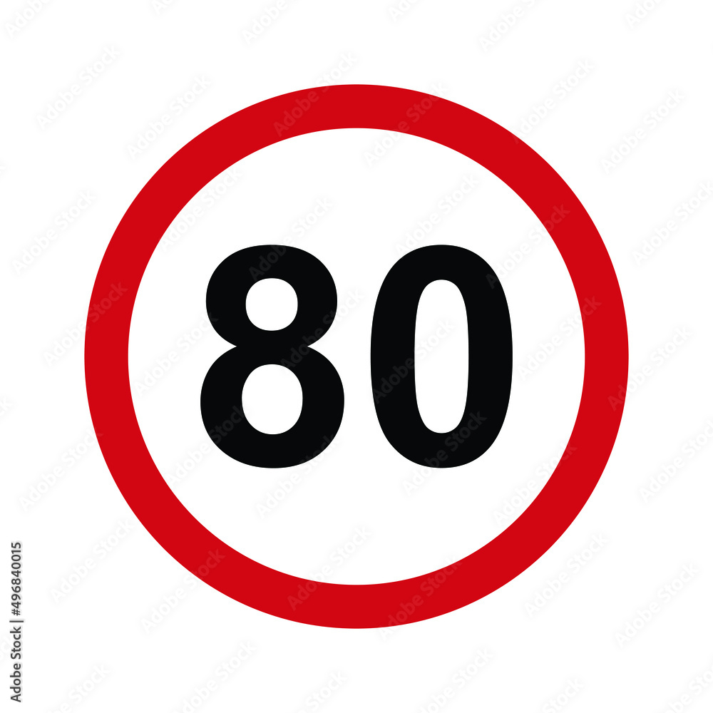 Vector illustration of 80 kph road maximum speed limit sign isolated on ...