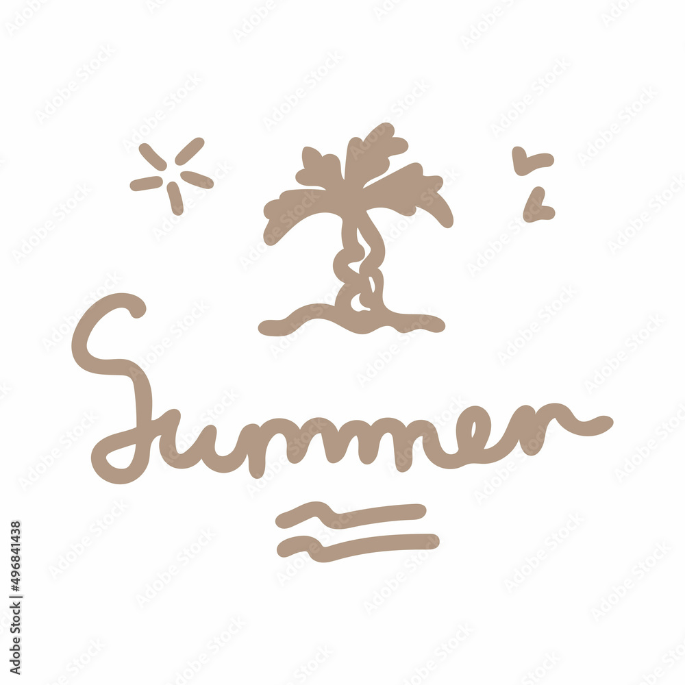Summer minimalistic logo. Hand drawn. Line art. Print for notebooks ...