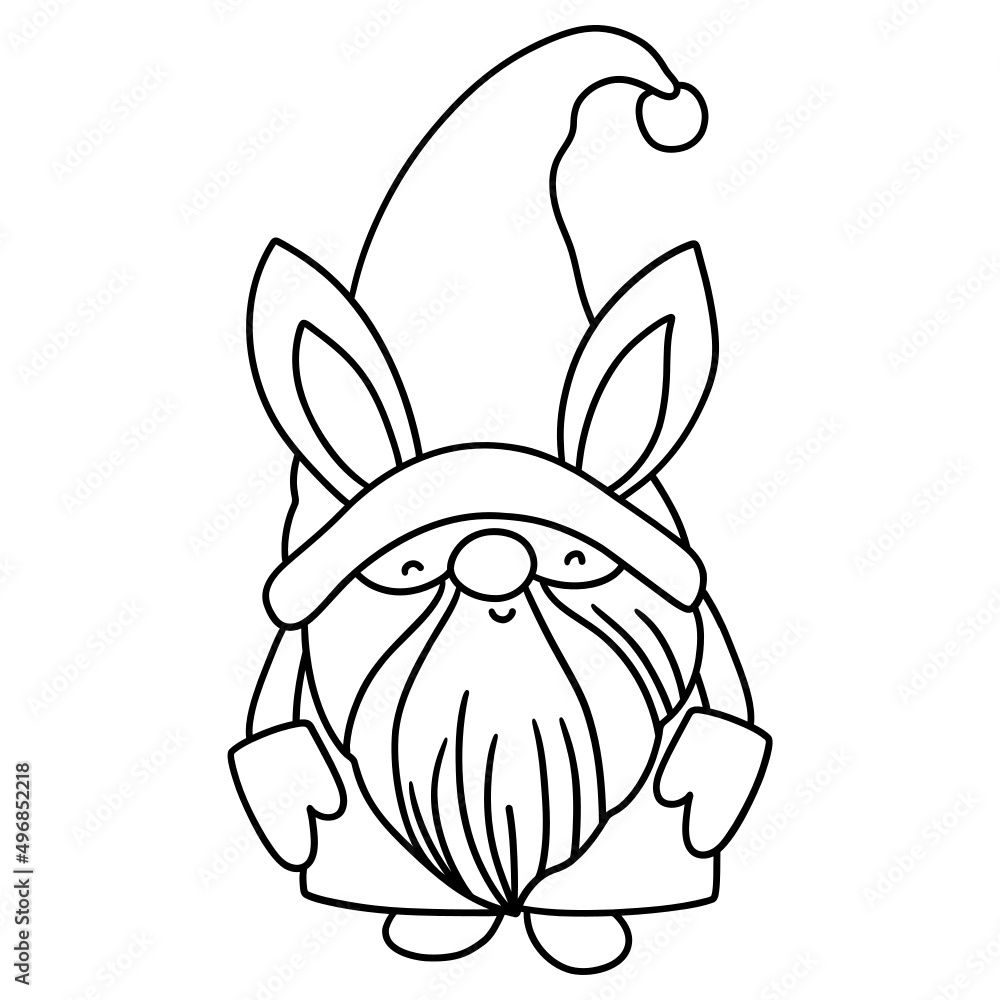Cute spring Gnome outline Vector SVG illustration for template, web ...