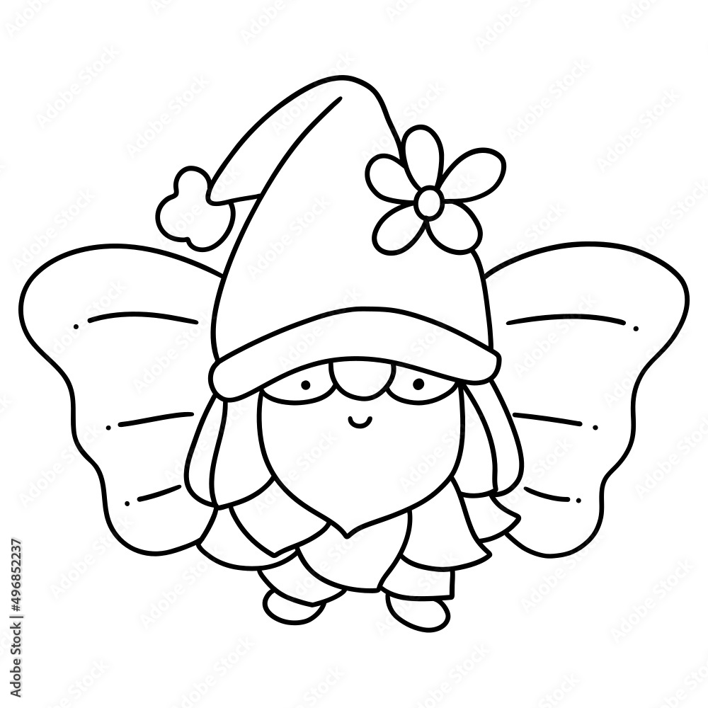 Cute spring Gnome outline Vector SVG illustration for template, web ...