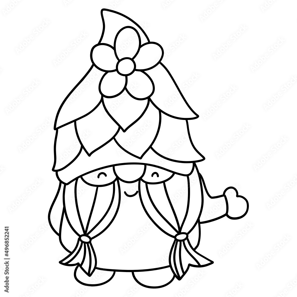Cute spring Gnome outline Vector SVG illustration for template, web ...