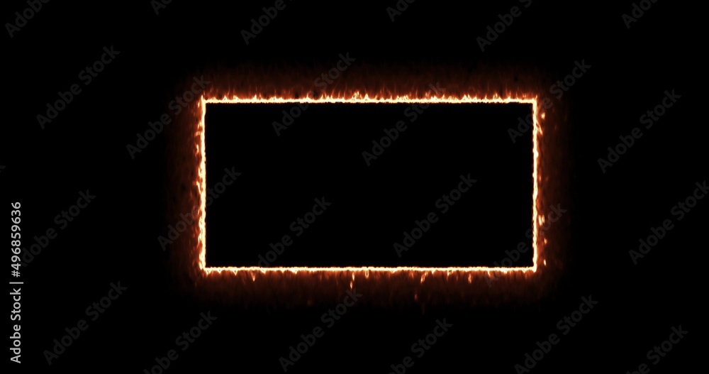 Fiery yellow red rectangle on a black background. Abstract rectangle ...