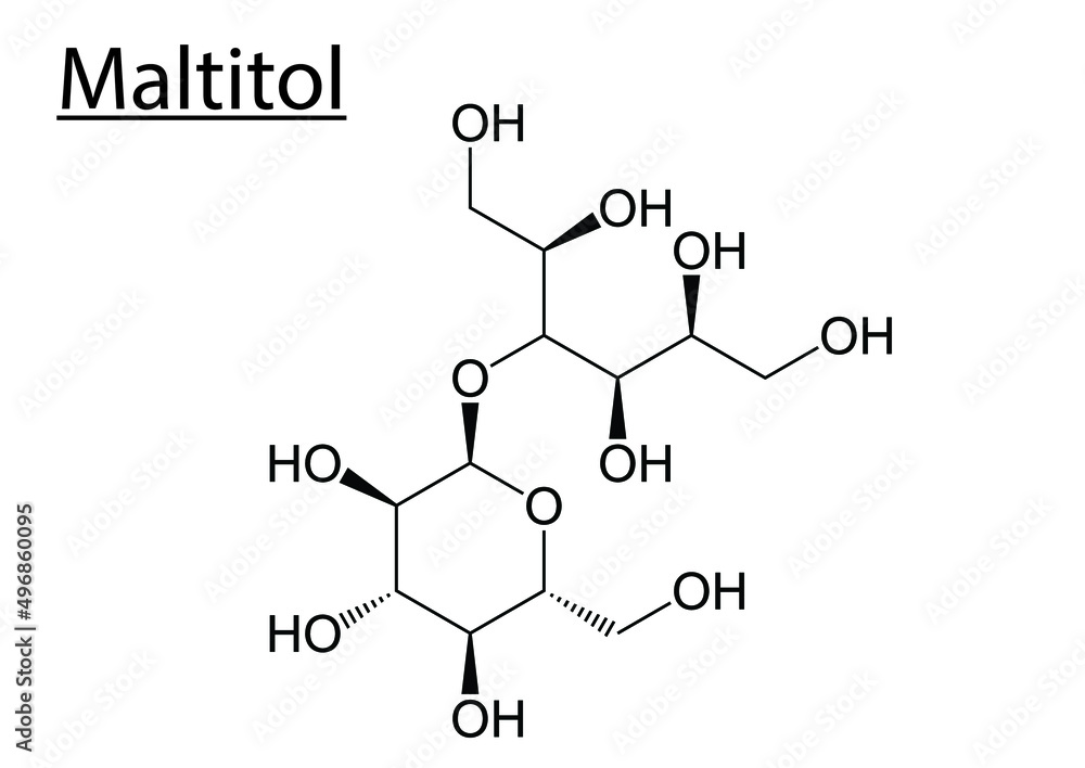 Vector of the chemical molecule structure of Maltitol (Sweetener) on a ...