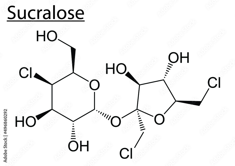 Vector of the chemical molecule structure of Sucralose (Sweetener) on a ...