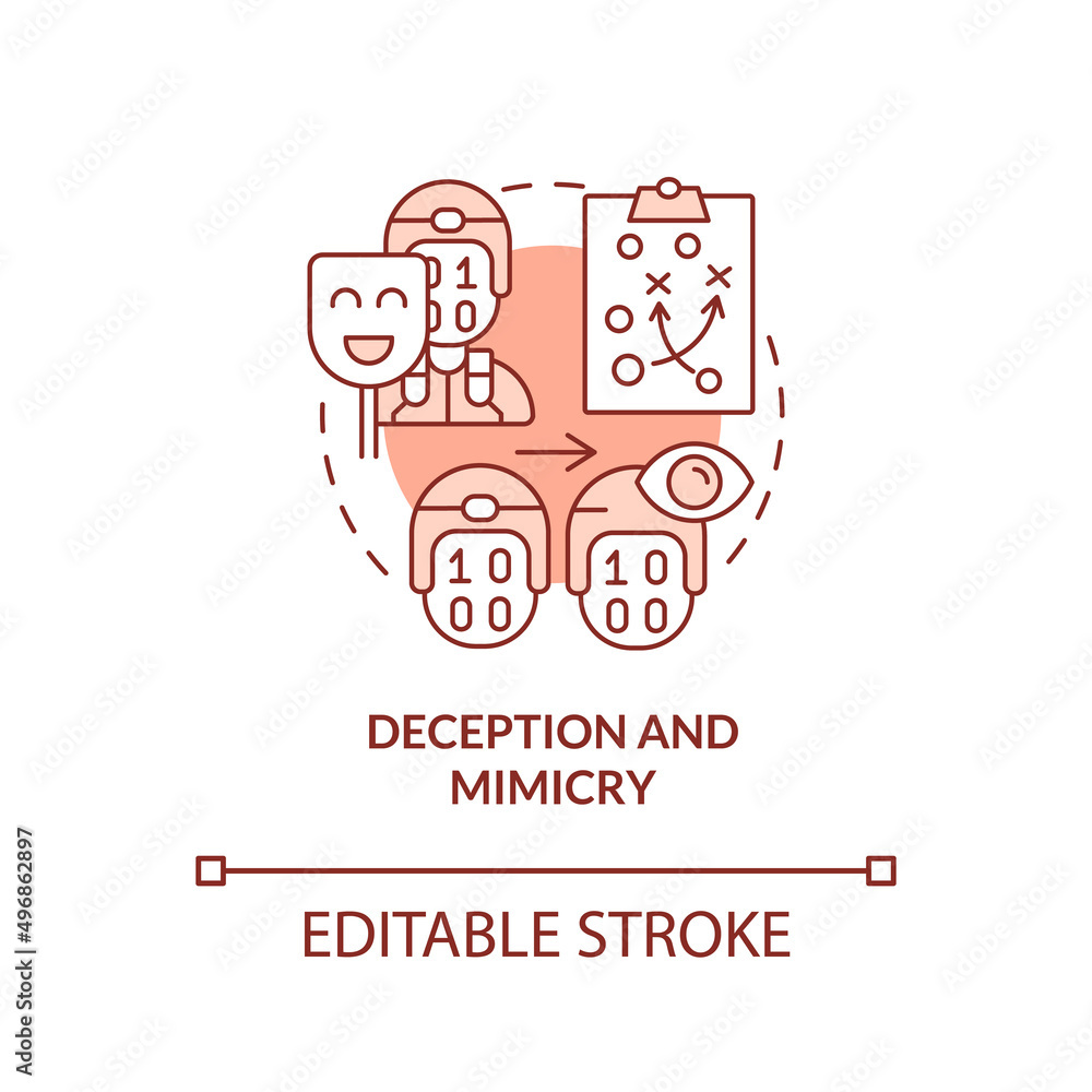Deception and mimicry red concept icon. Misleading enemy. Information ...
