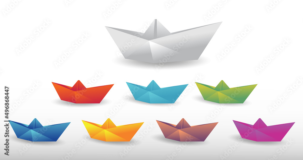 Realistic folded paper boat vector set isolated on white background ...
