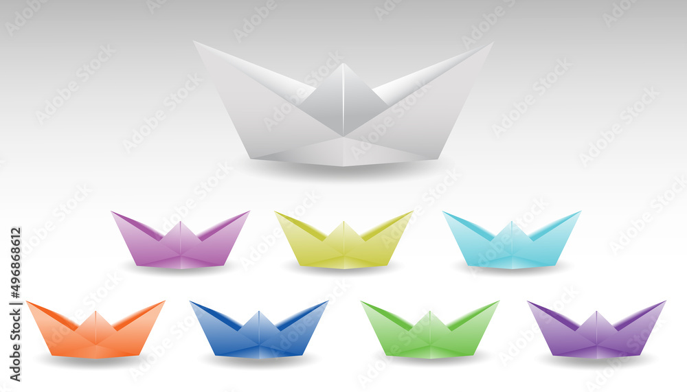 Realistic folded paper boat vector set isolated on white background ...