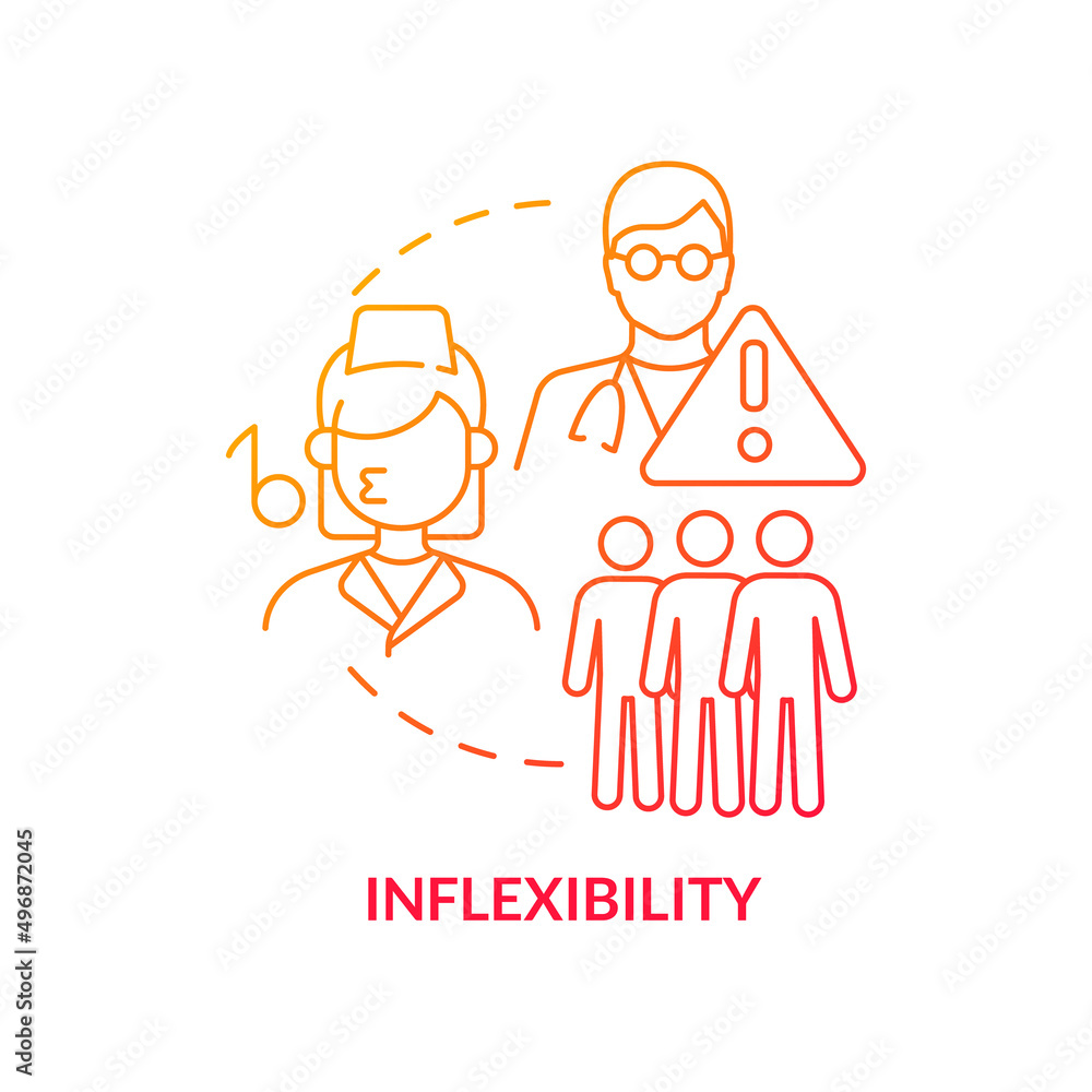 Inflexibility red gradient concept icon. Lack of access to healthcare ...