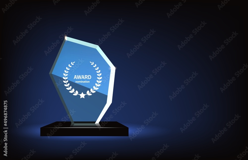 Glass trophy award shining with light. Realistic prize for winner in ...