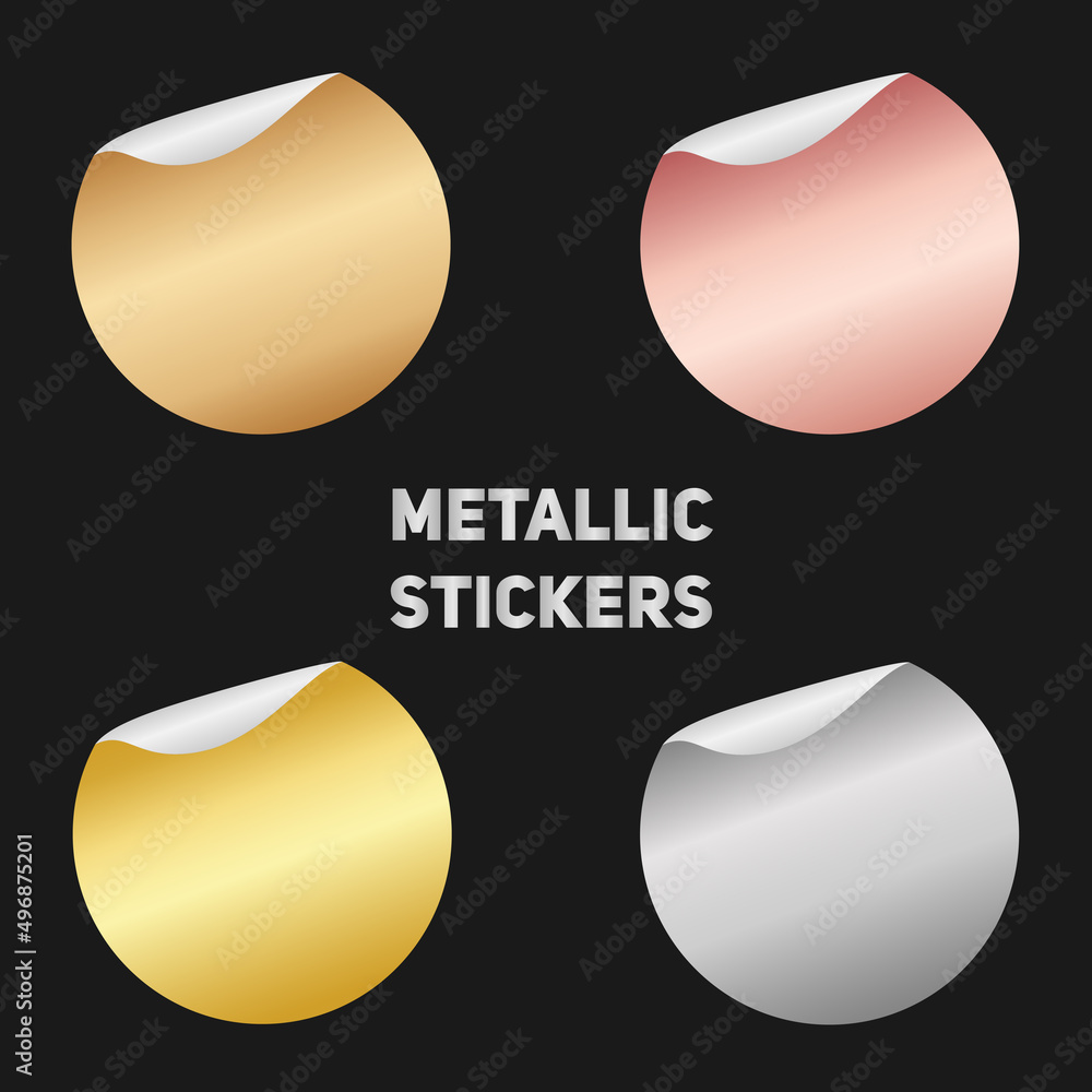 Set of round metallic stickers with a folded edges. Paper circles of ...