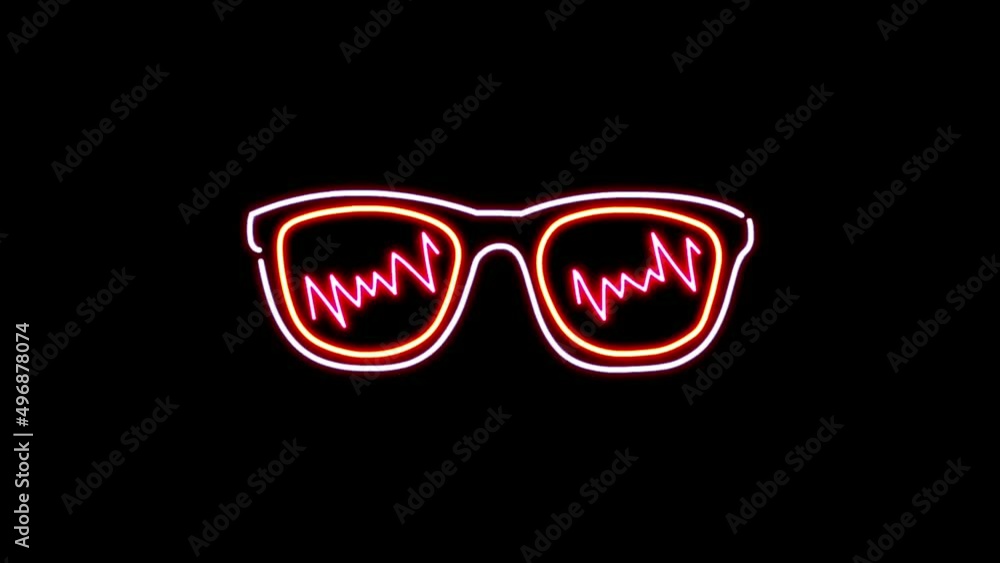 Animation red neon light glasses shape isolate. Stock Video | Adobe Stock