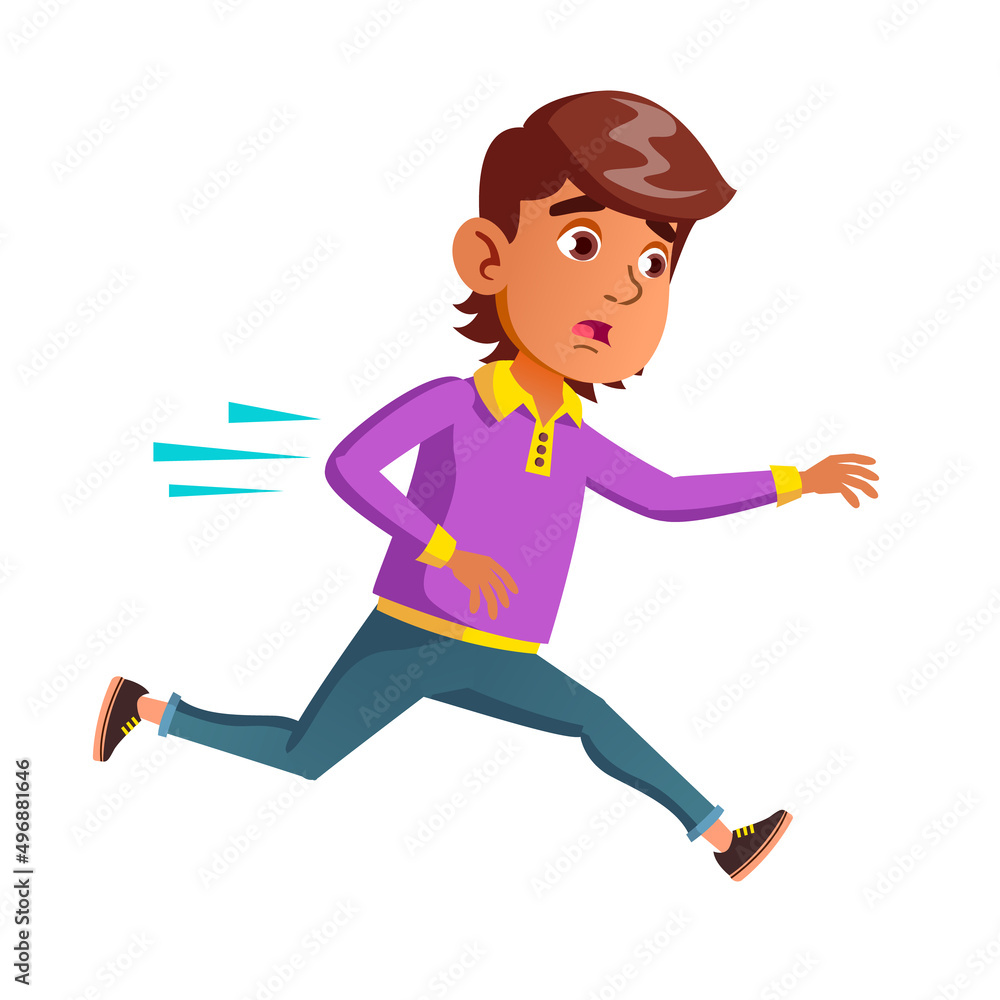 Vetor de Sad School Boy Running And Late On Bus Vector. Frustrated ...