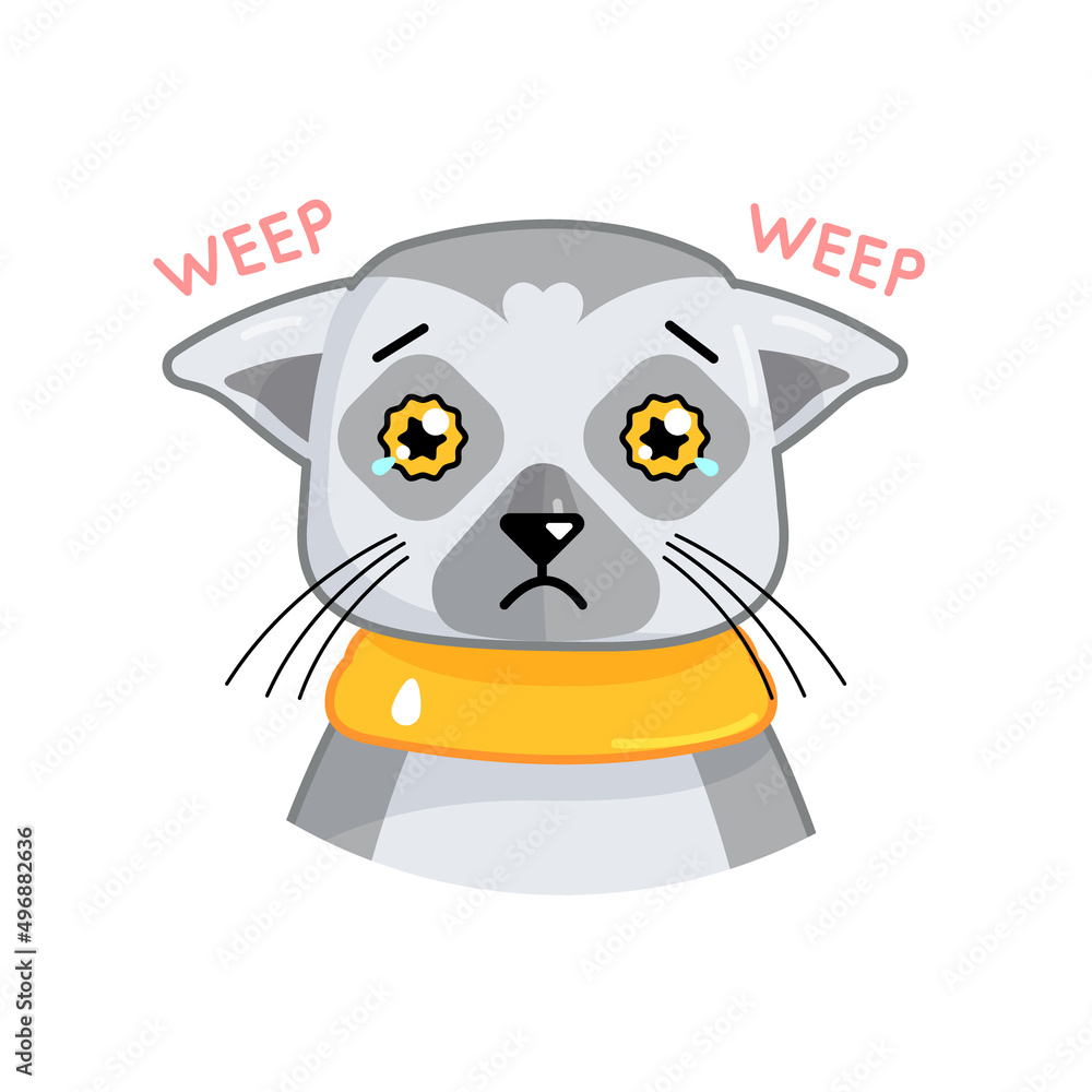 Cartoon funny lemur show crying and sad emotion with tears. Vector ...