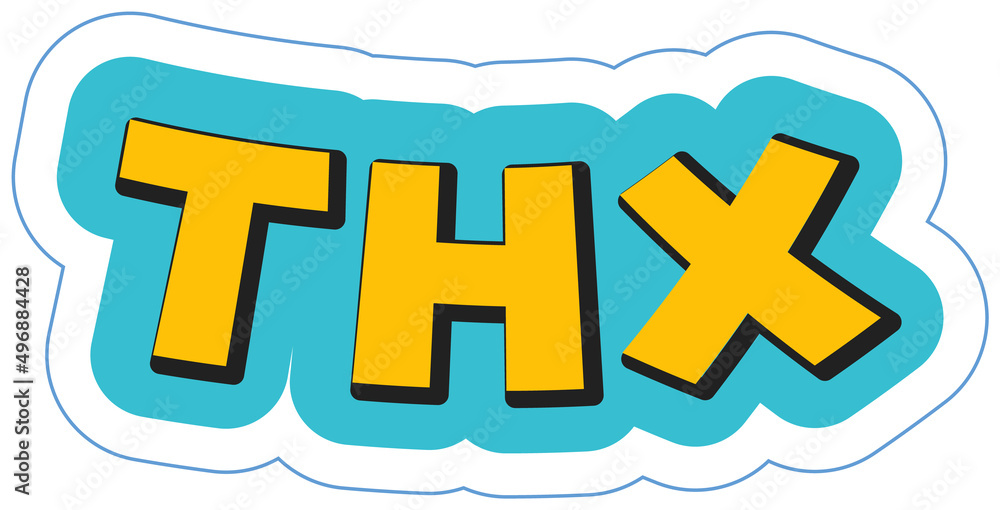 Colorful thx sticker, cartoon style patch badge with text, thanks ...