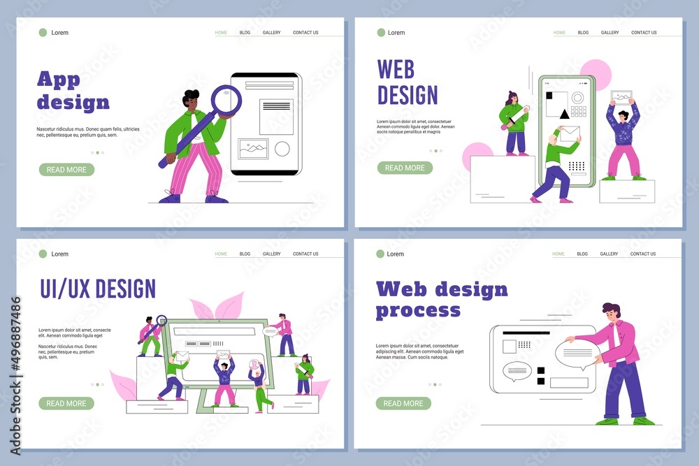 Ux design process vector illustration for web site banner. Diverse ...