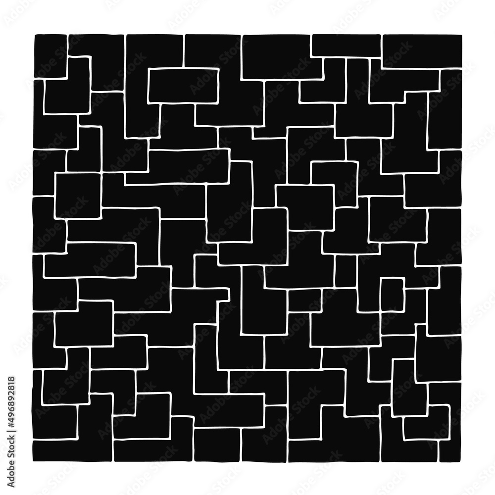 Black rectangles and squares of different shapes overlap to form a ...