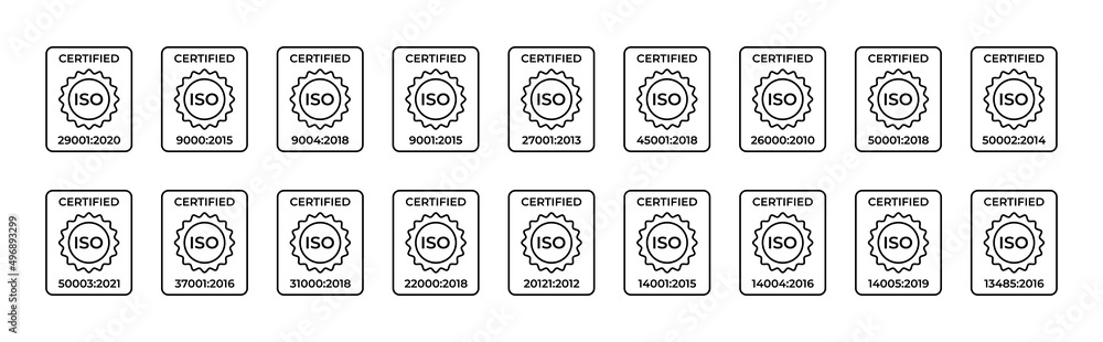Certified ISO symbol. Standardization in the field of information ...