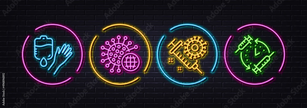 Coronavirus vaccine, Blood and Coronavirus minimal line icons. Neon ...