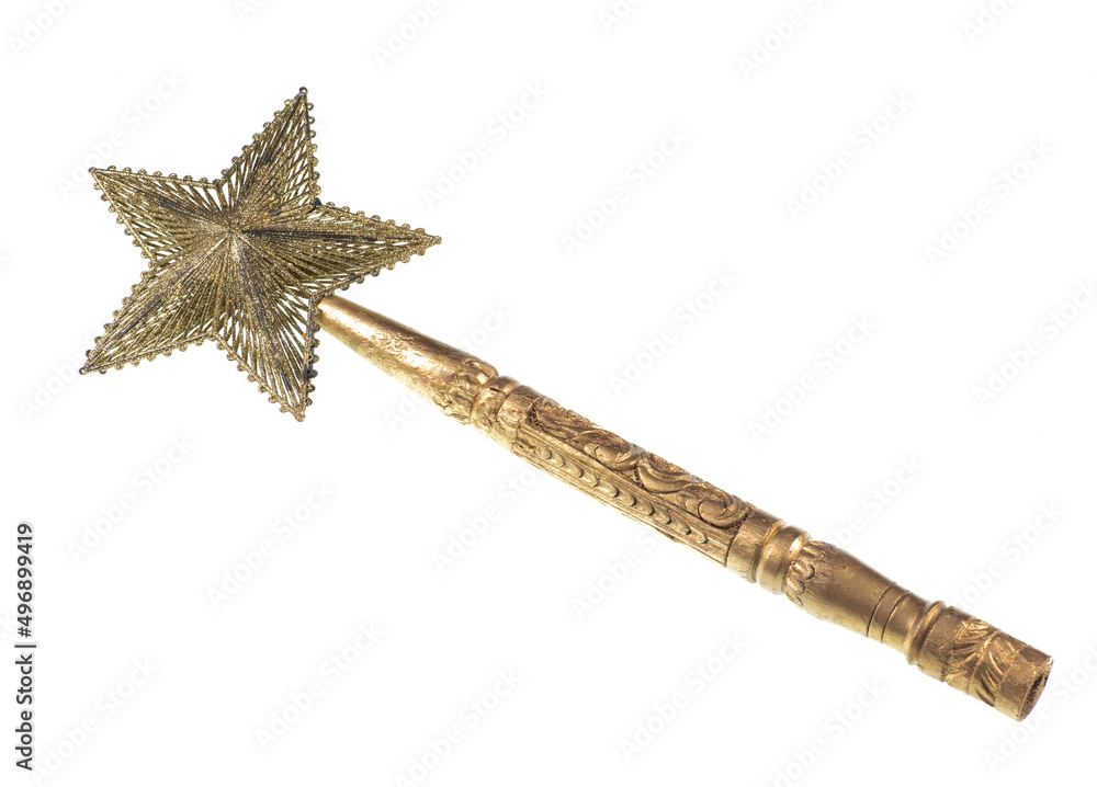 golden magic wand with star isolated on white background Stock Photo ...