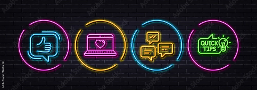 Chat messages, Web love and Like minimal line icons. Neon laser 3d ...