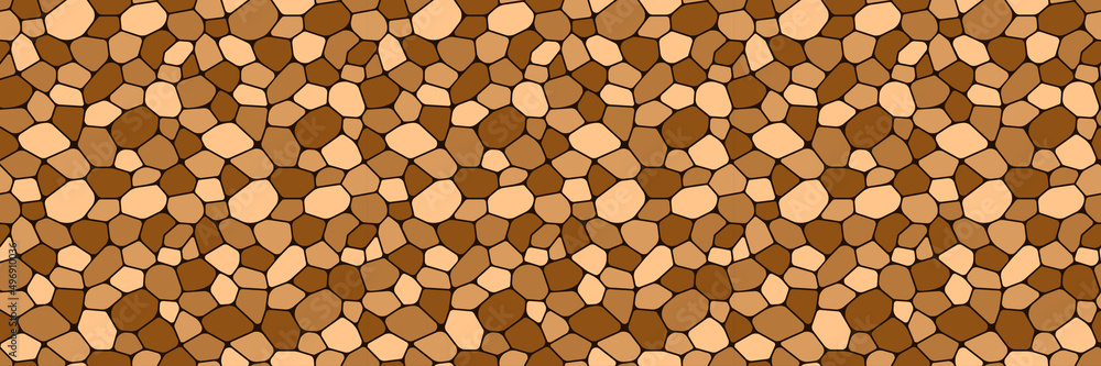 cobblestone paving seamless pattern vector illustration. Pebble repeated background. brown stone ...