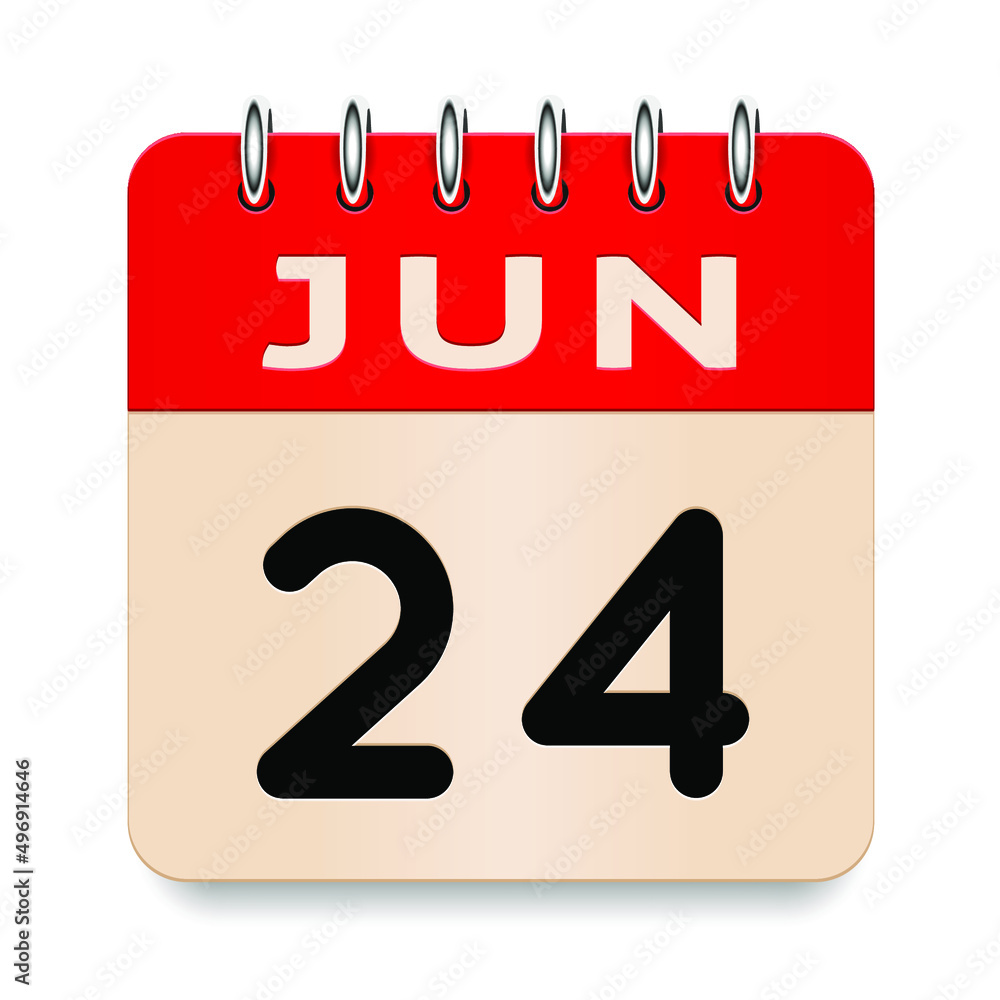 24 day of the month. June. Flip old formal calendar. 3d daily icon ...