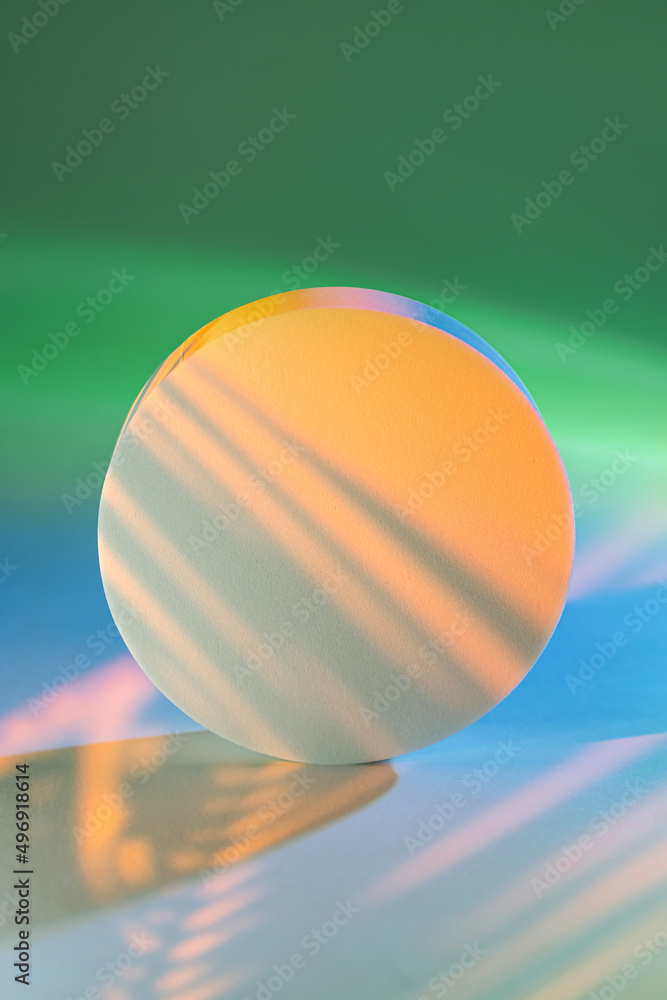 Circle with shadow from a palm leaf in neon light. Stylish abstract ...