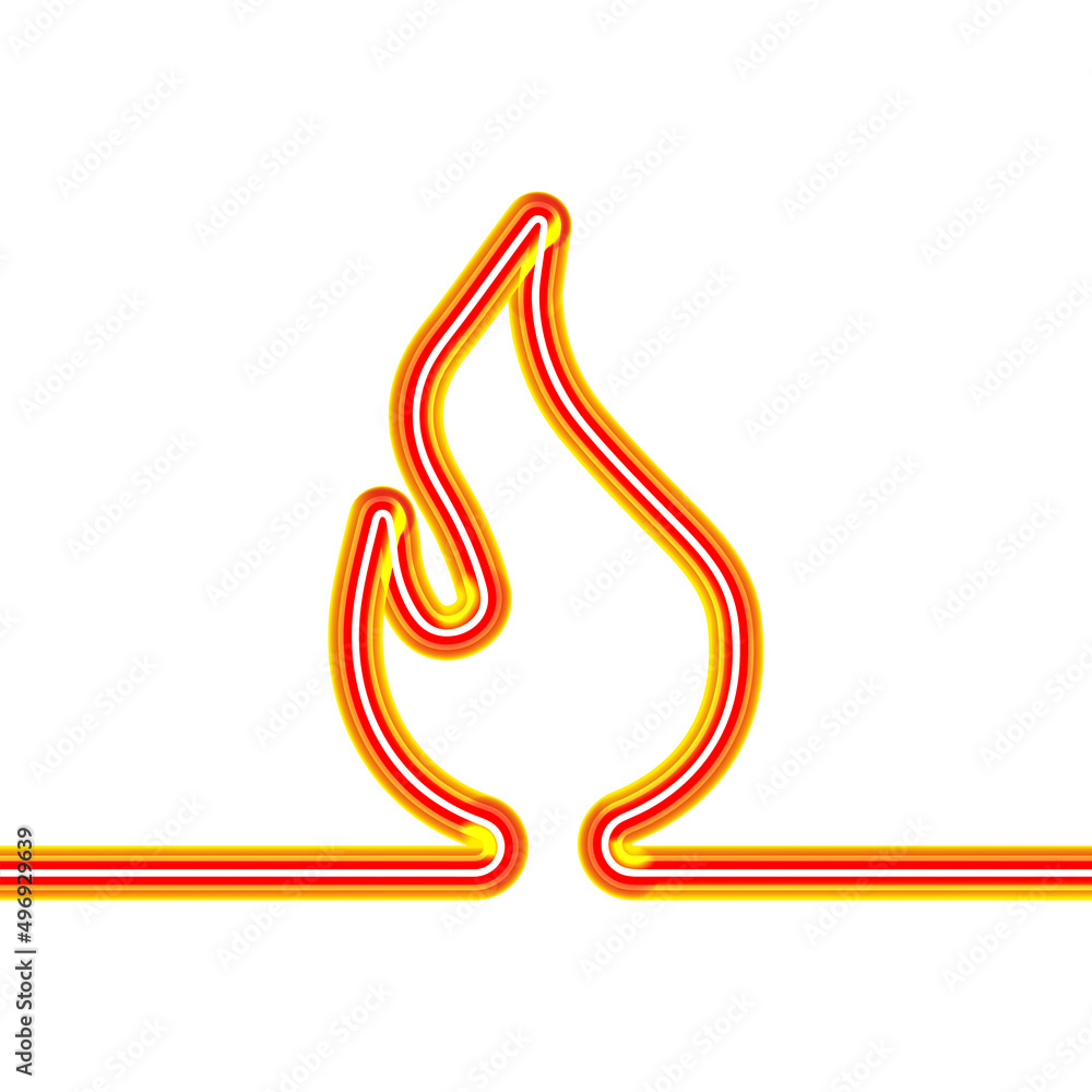 Neon fire continuous single line. 3d vector neon rising fire icon ...