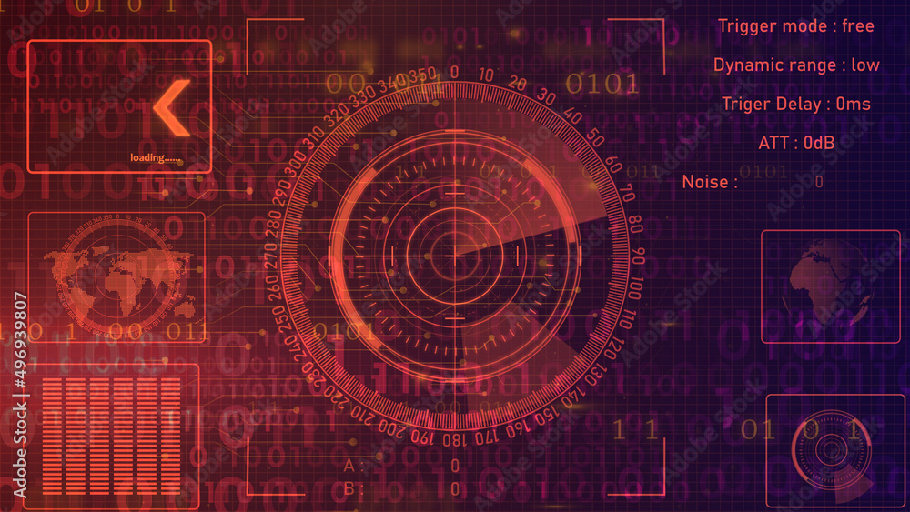 Radar HUD Screen Animation 4K. Motion graphic of colorful sonar radar ...