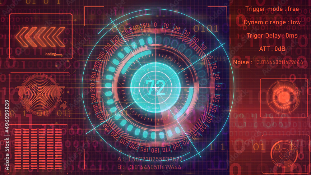 Radar HUD Screen Animation 4K. Motion graphic of colorful sonar radar ...