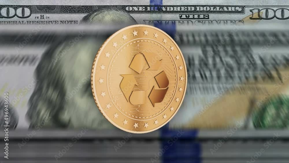 Recycling, ecology, e-waste and money circulation golden coins over 100 ...