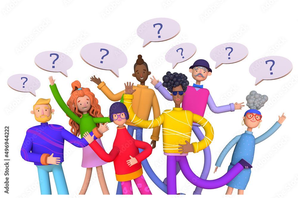 Thoughtful people with question marks over head. Diverse People ...