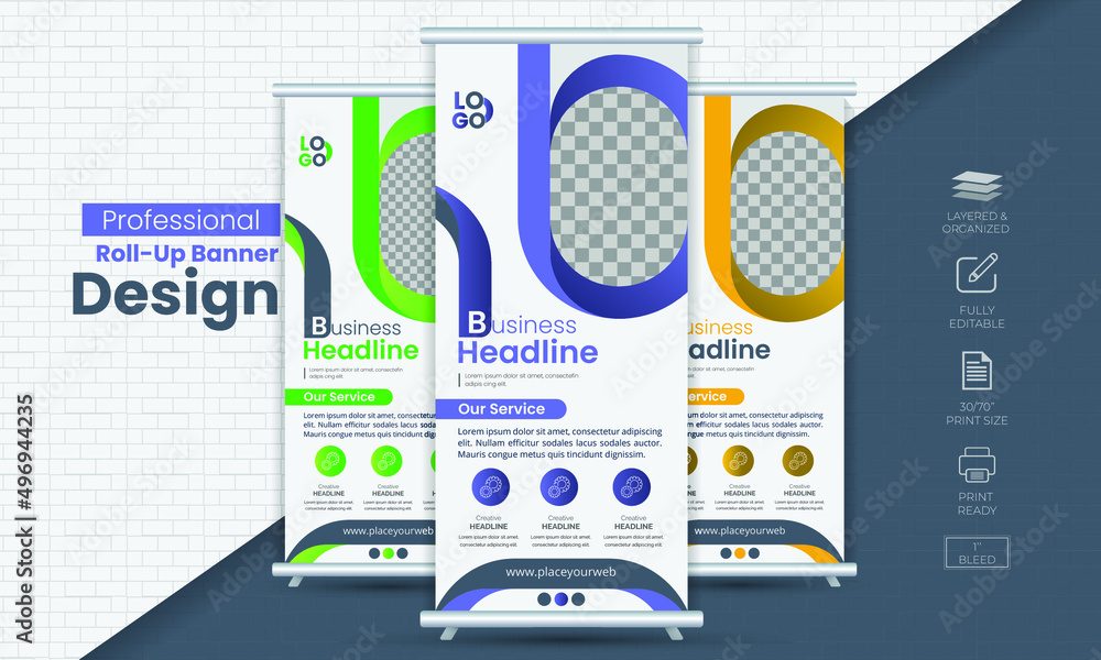 Corporate rollup banner for store sign, business, office or product ad ...