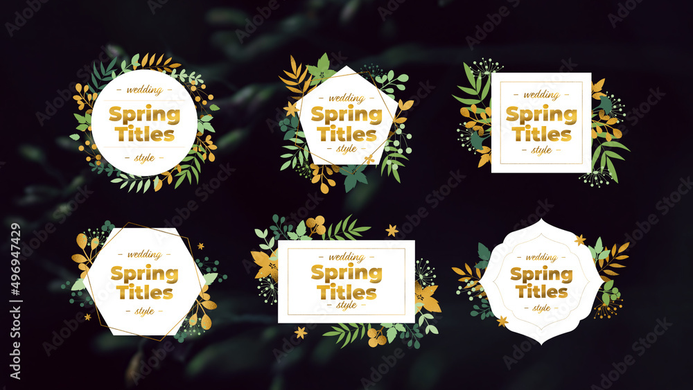 Golden Floral Spring Titles Stock Template | Adobe Stock