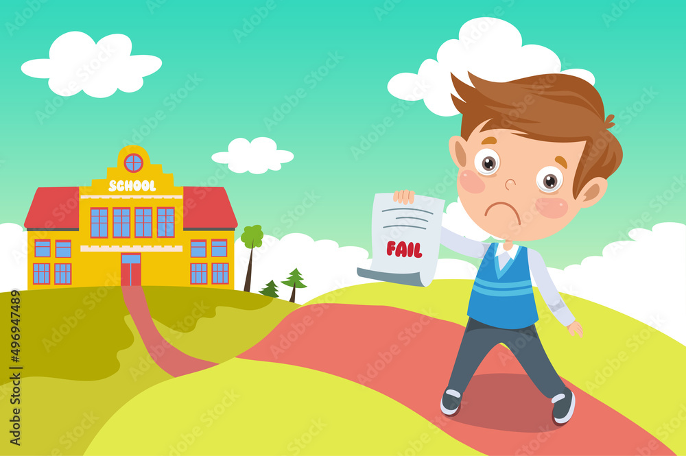 Cute Cartoon Boy Fail. Boy with Result Card Flat Illustration Stock ...