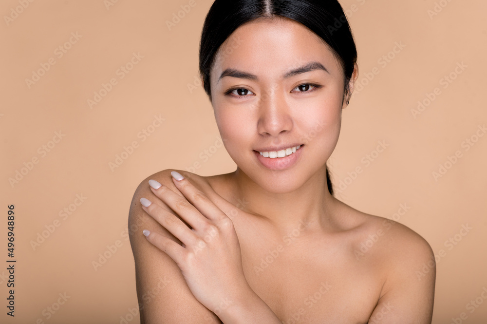 Beauty Care And Youth Concept Pretty Chinese Brunette Girl With Perfect Skin And Naked