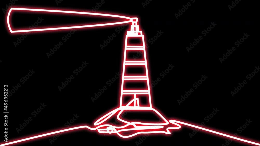 Neon lighthouse in one line. A symbol of hope and salvation. A marine ...