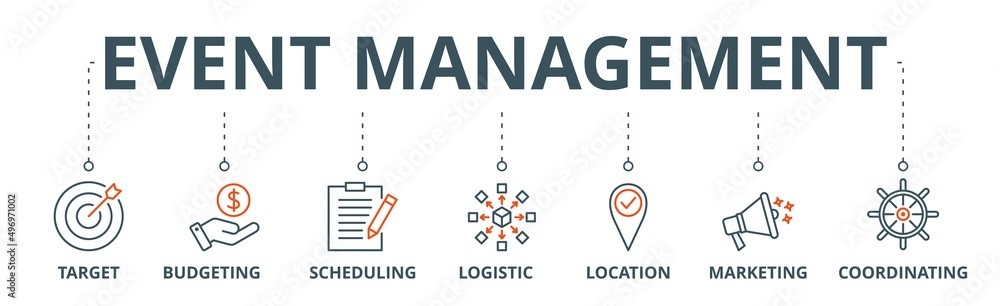 Event management banner web icon vector illustration concept with icon ...