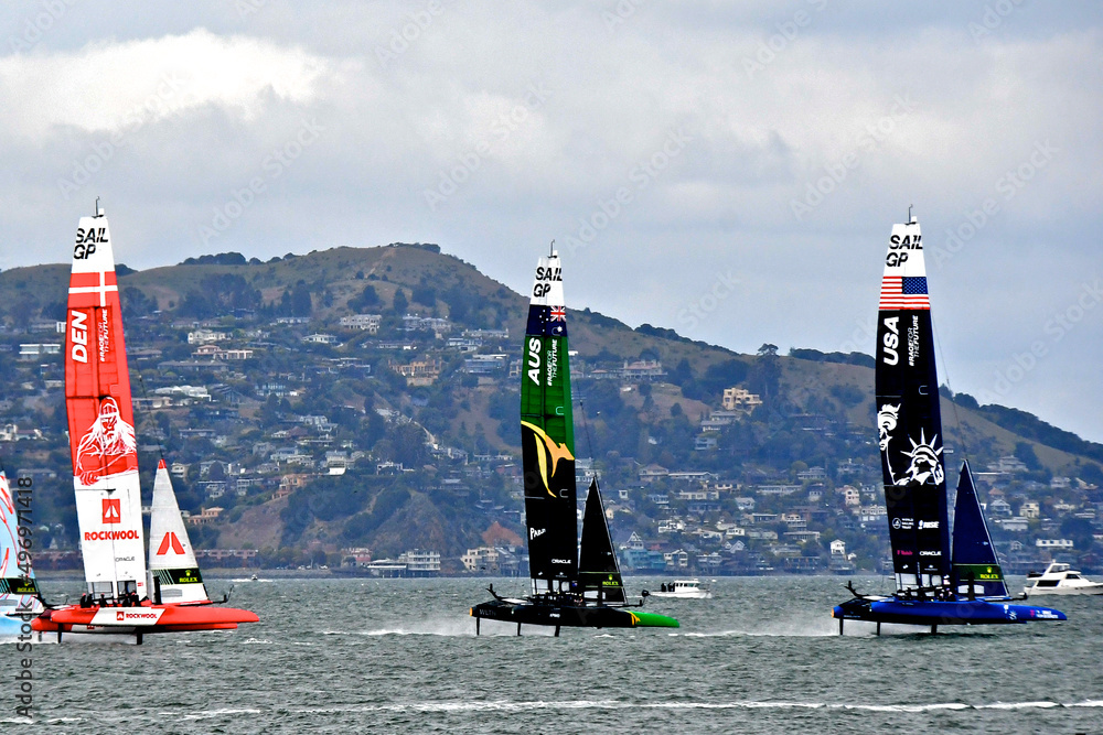 Denmark, Australia and USA foiling on daggerboards, San Francisco, 2022 ...